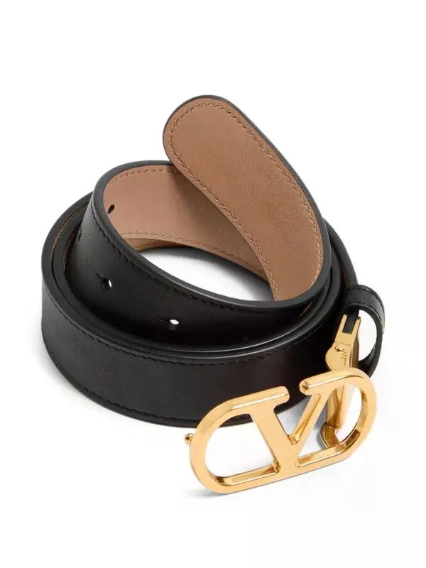 Valentino Garavani Vlogo Signature Reversible Shiny Calfskin Belt - Black
