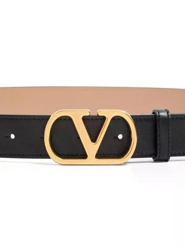 Valentino Garavani Vlogo Signature Reversible Shiny Calfskin Belt - Black