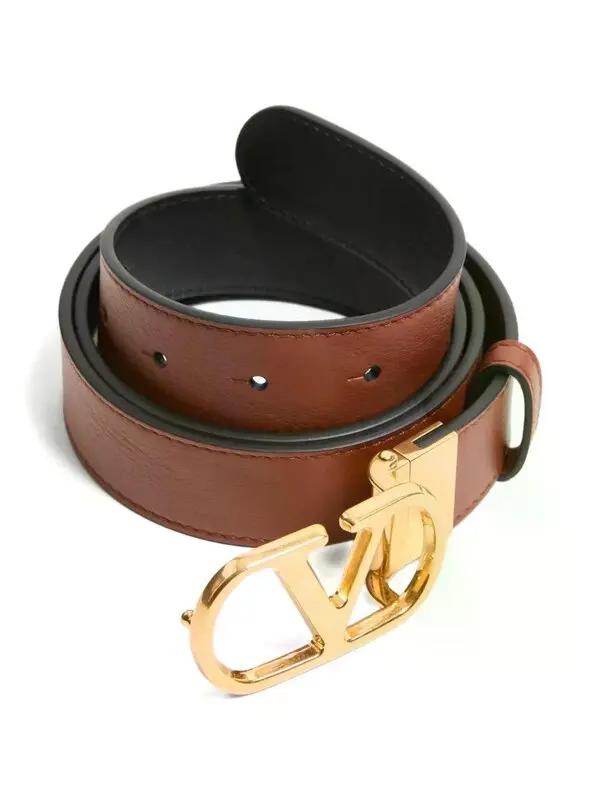 Valentino Garavani Vlogo Signature Reversible Shiny Calfskin Belt 30mm / 1.2 - Brown