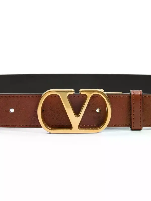 Valentino Garavani Vlogo Signature Reversible Shiny Calfskin Belt 30 Mm - Brown