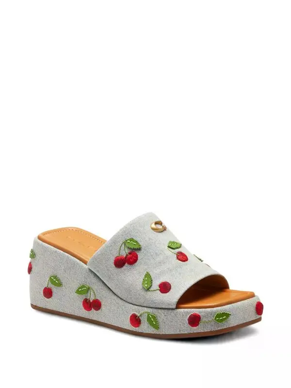COACH Cherry-embroidered Wedge Sandals - Blue