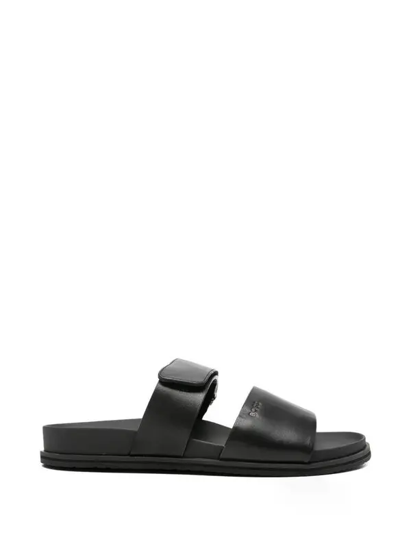BOSS Touch-strap Leather Sandals - Black