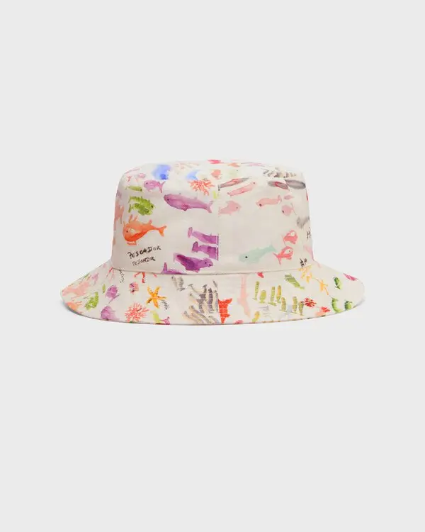 Vilebrequin Pescador X Fabrice Hyber Linen Bucket Hat - White