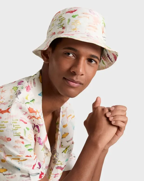 Vilebrequin Pescador X Fabrice Hyber Linen Bucket Hat - White