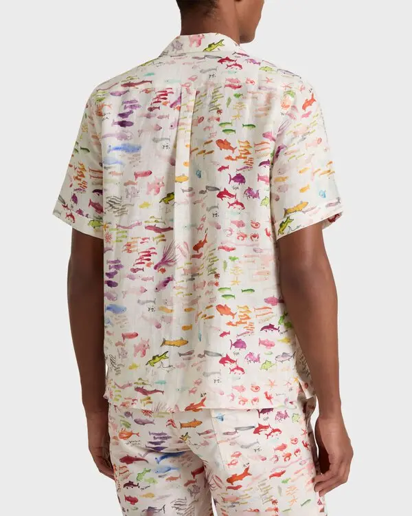 Vilebrequin Linen Bowling Shirt Pescador X Fabrice Hyber Shirt Charli