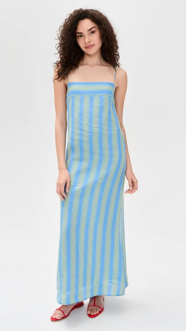STAUD Laura Linen Dress - Seaport Stripe M
