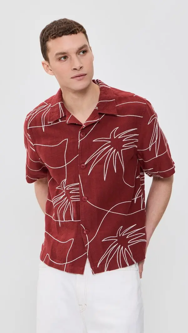 FAR AFIELD Veloso Embroide Palm Shirt - Red