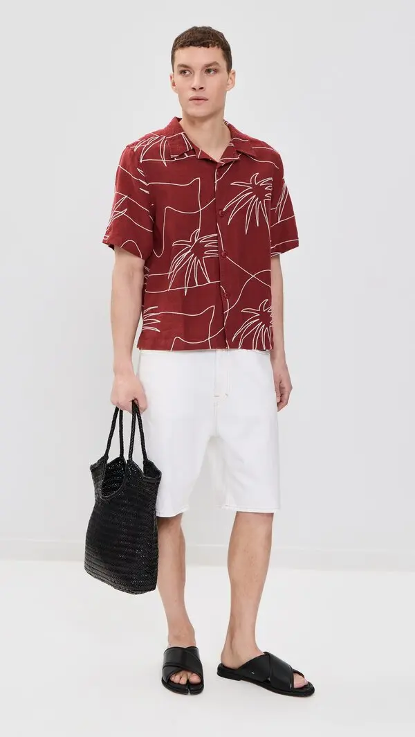 FAR AFIELD Veloso Embroide Palm Shirt - Red