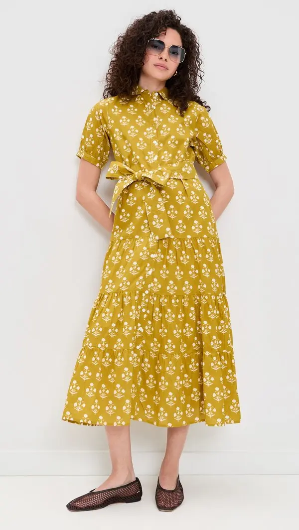 MAREA Floral Print Tiered Maxi Shirt Dress