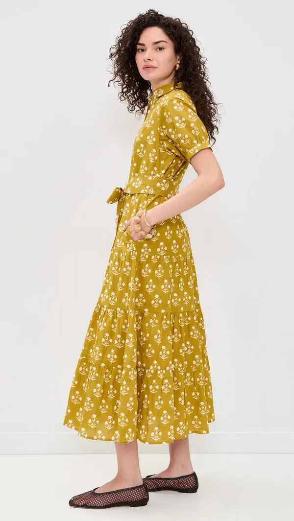 MAREA Floral Print Tiered Maxi Shirt Dress