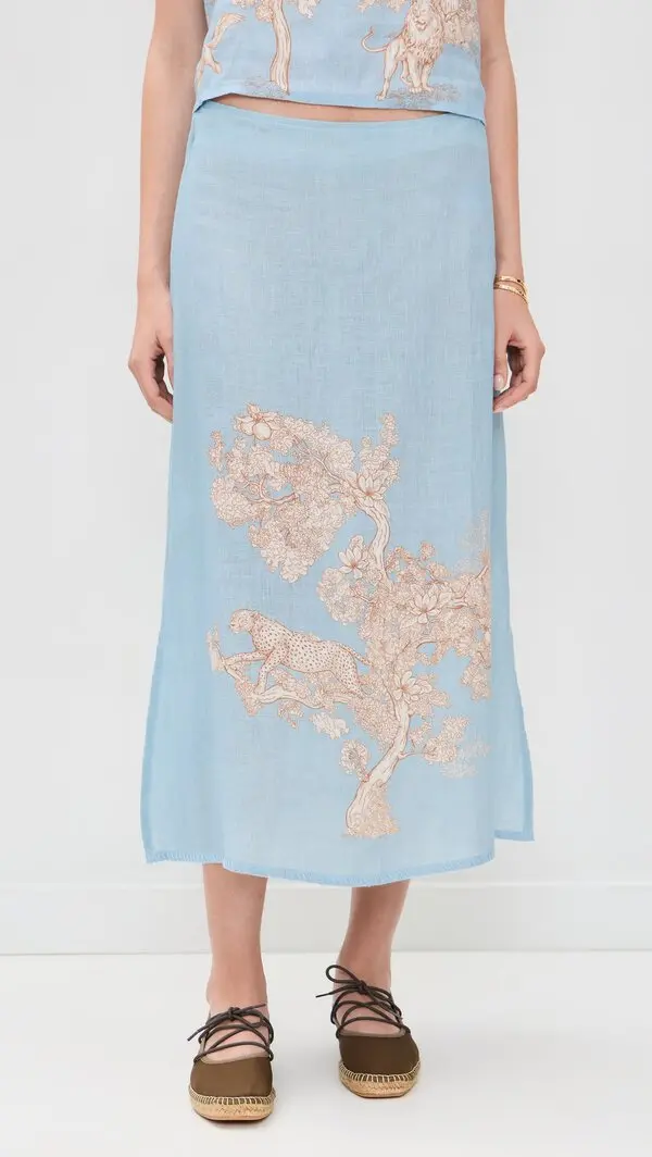 Las Surenas Savannah Skirt With Animal And Botanical Print