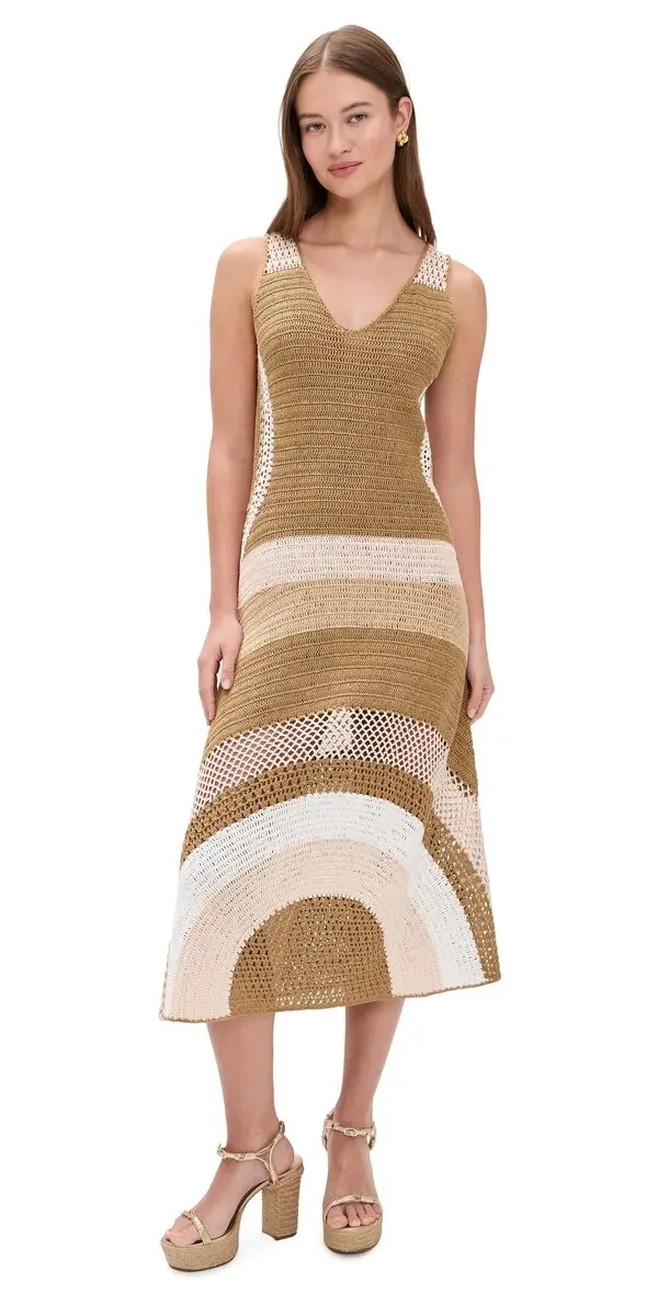 Ramy Brook Cadence Crochet Midi Dress - Sandstone Multi Colorblock