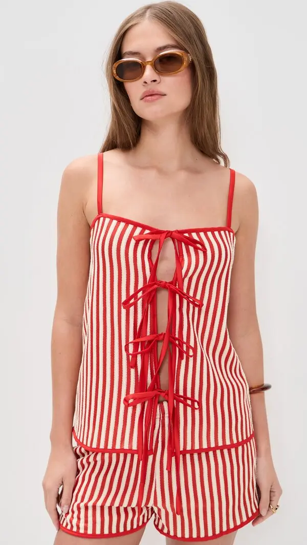 BAILEY ROSE Striped Square Neck Front Tie Top