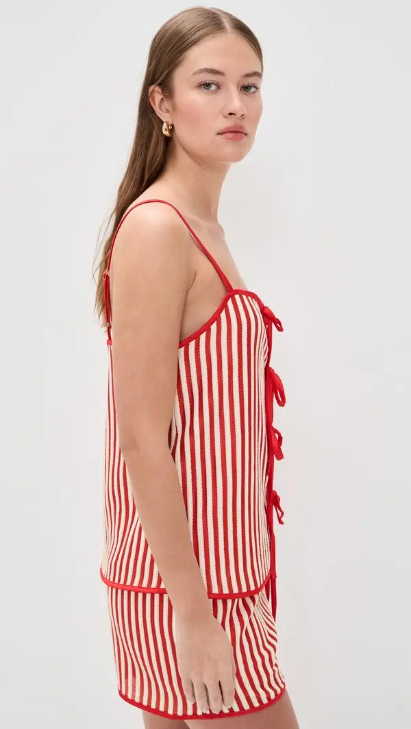 BAILEY ROSE Striped Square Neck Front Tie Top
