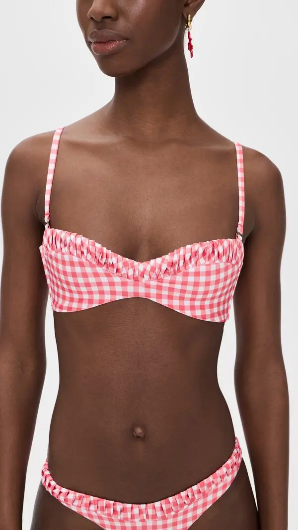 Peixoto Emmy Bikini Top Gingham Checked Ruffle Bikini Top
