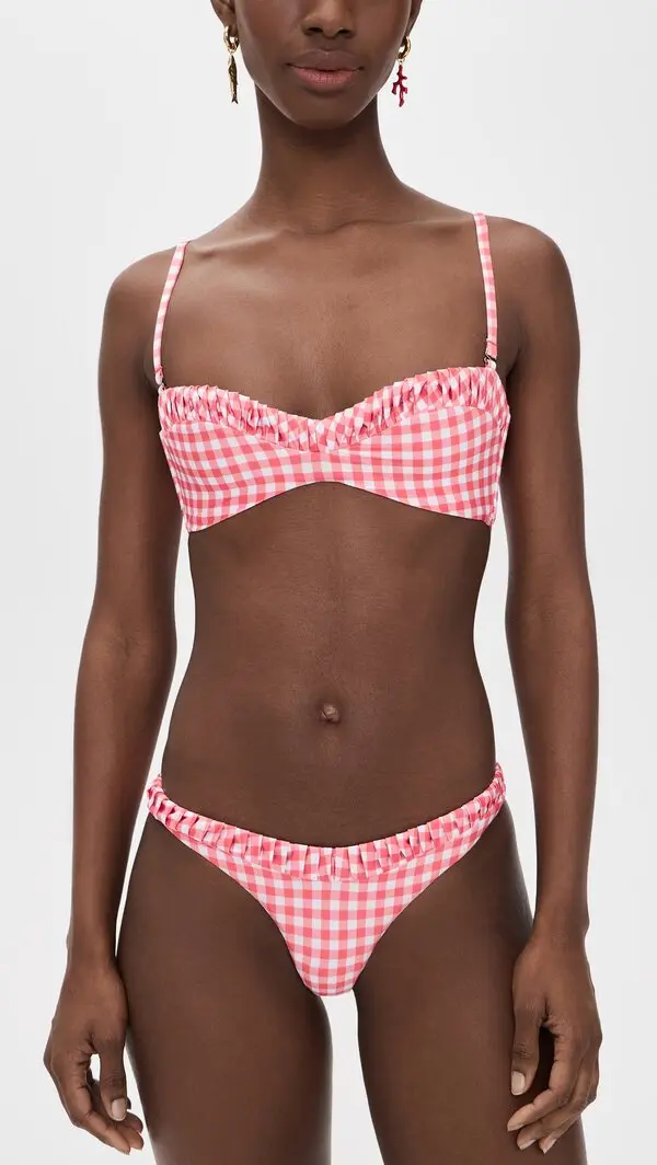 Peixoto Emmy Bikini Top Gingham Checked Ruffle Bikini Top