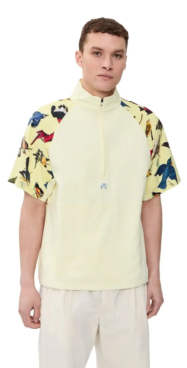 MALBON Golf X Birds Of Georgia Blue Jay Windshirt - Soft Yellow/bird Print