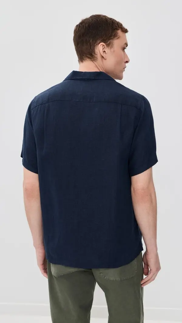 Portuguese Flannel Linen Camp Collar Shirt - Navy