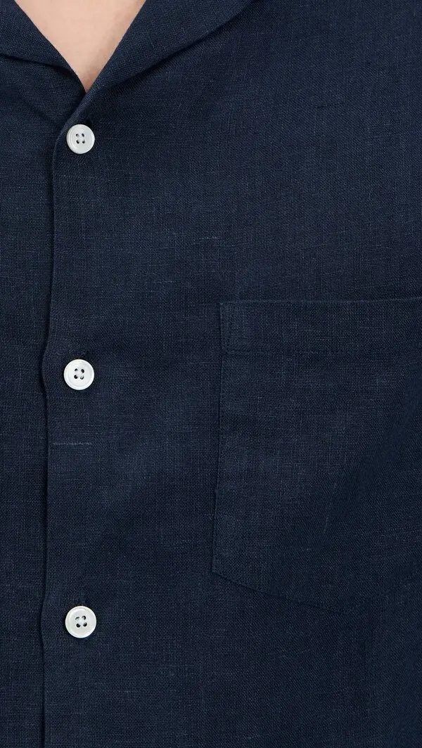 Portuguese Flannel Linen Camp Collar Shirt - Navy