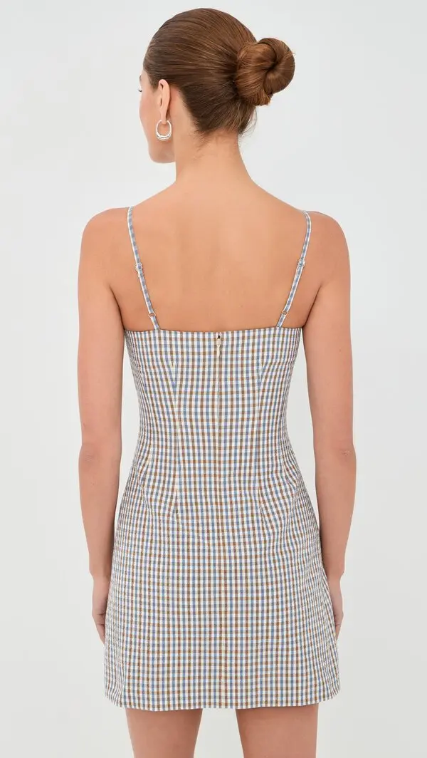 Veronica Beard Gingham Check Square Neck Mini Dress - Acorn Multi
