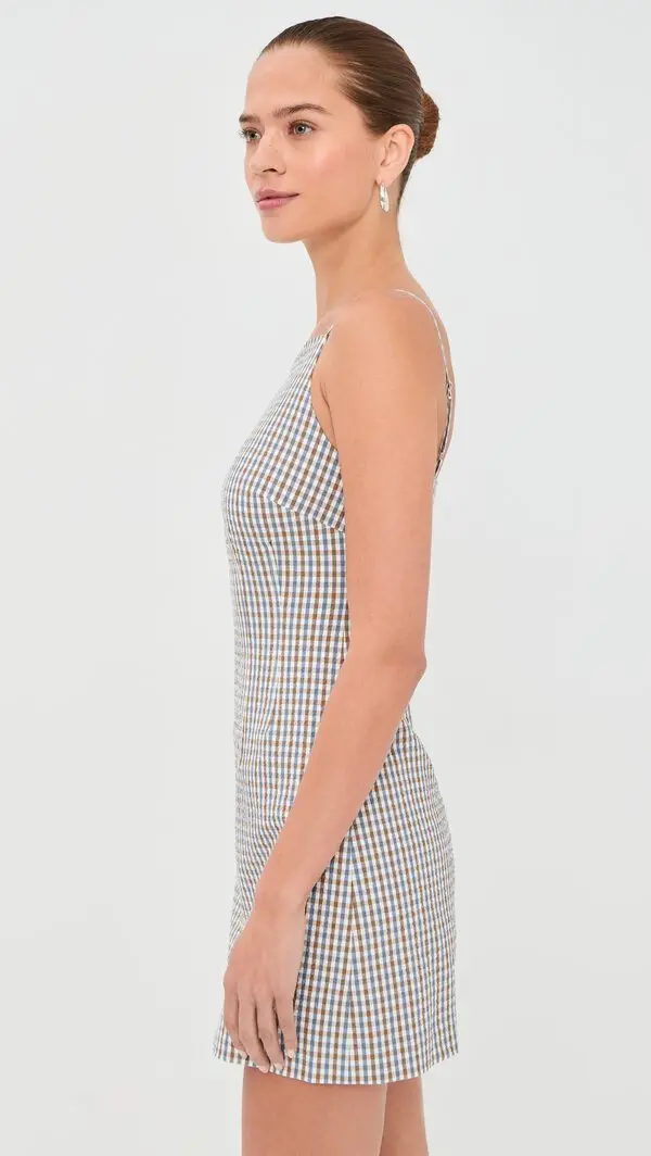 Veronica Beard Gingham Check Square Neck Mini Dress - Acorn Multi