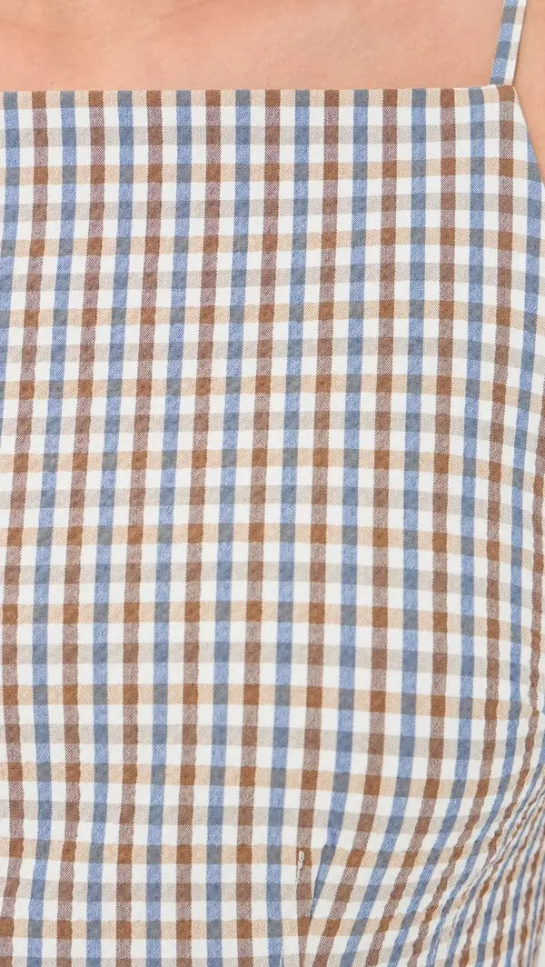 Veronica Beard Gingham Check Square Neck Mini Dress - Acorn Multi