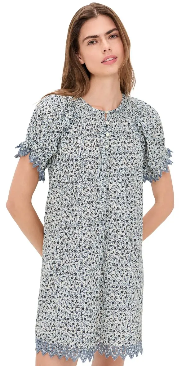 The Great. The Smocked Sleep Eyelet Dress - Bluebell Ditsy