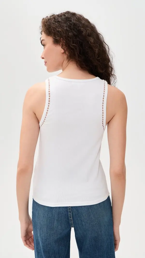 Z Supply Ribbed Tank With Cutout Embroidered Trim - White