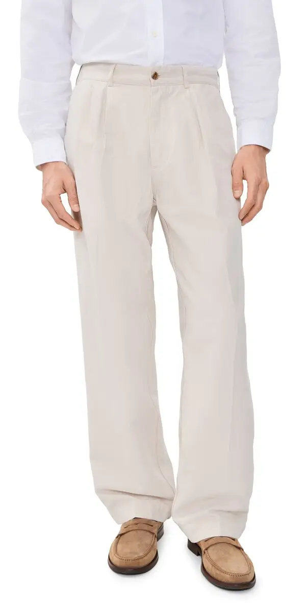 KNICKERBOCKER Canal Pleated Twill Cotton And Linen Trousers