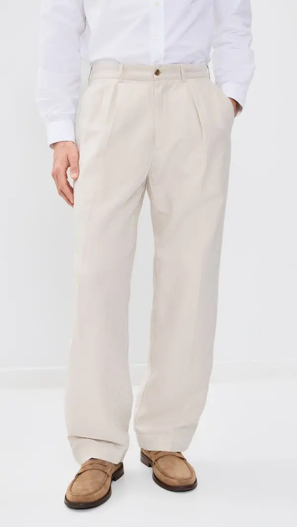 KNICKERBOCKER Canal Pleated Twill Cotton And Linen Trousers