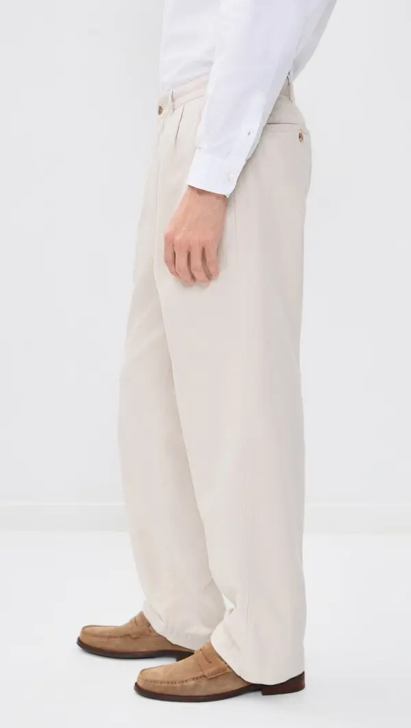 KNICKERBOCKER Canal Pleated Twill Cotton And Linen Trousers