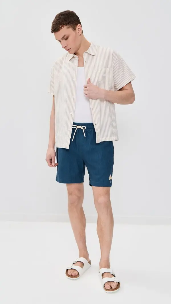Portuguese Flannel Ramie Shorts With Clover Embroidery