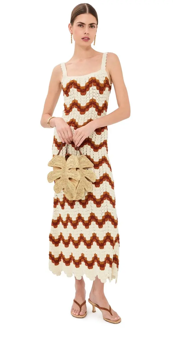 Escvdo Marea Crochet Maxi Dress - Ivory/tobacco