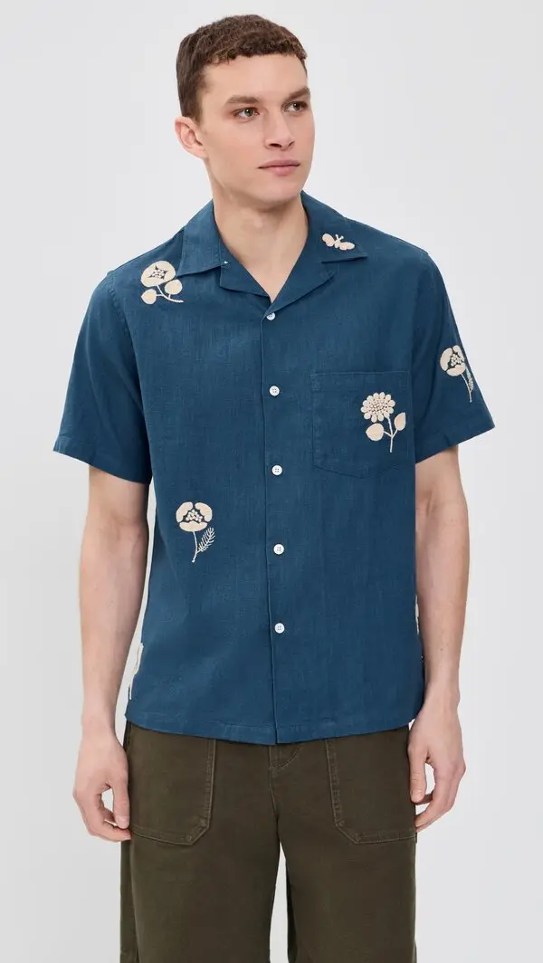 Portuguese Flannel Embroidery Nature Ramie Camp Shirt