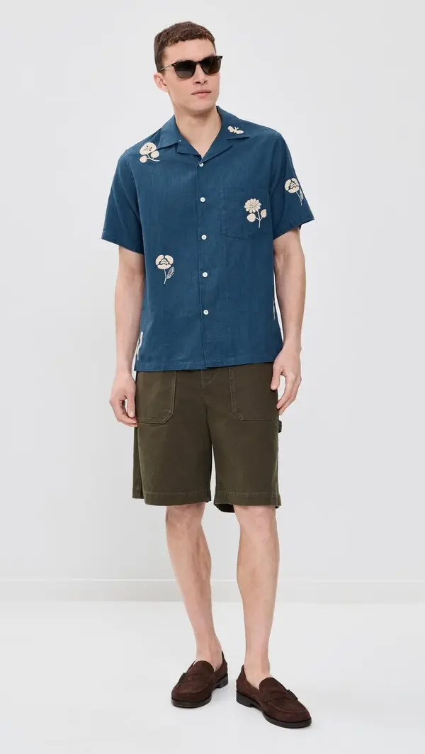 Portuguese Flannel Embroidery Nature Ramie Camp Shirt