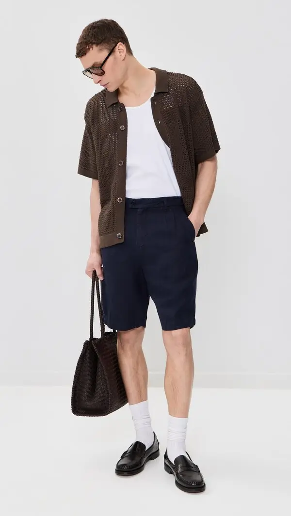 FAR AFIELD Linen Double Pleated Shorts