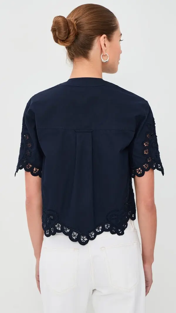 Veronica Beard Aleck Embroidered Shirt - Navy