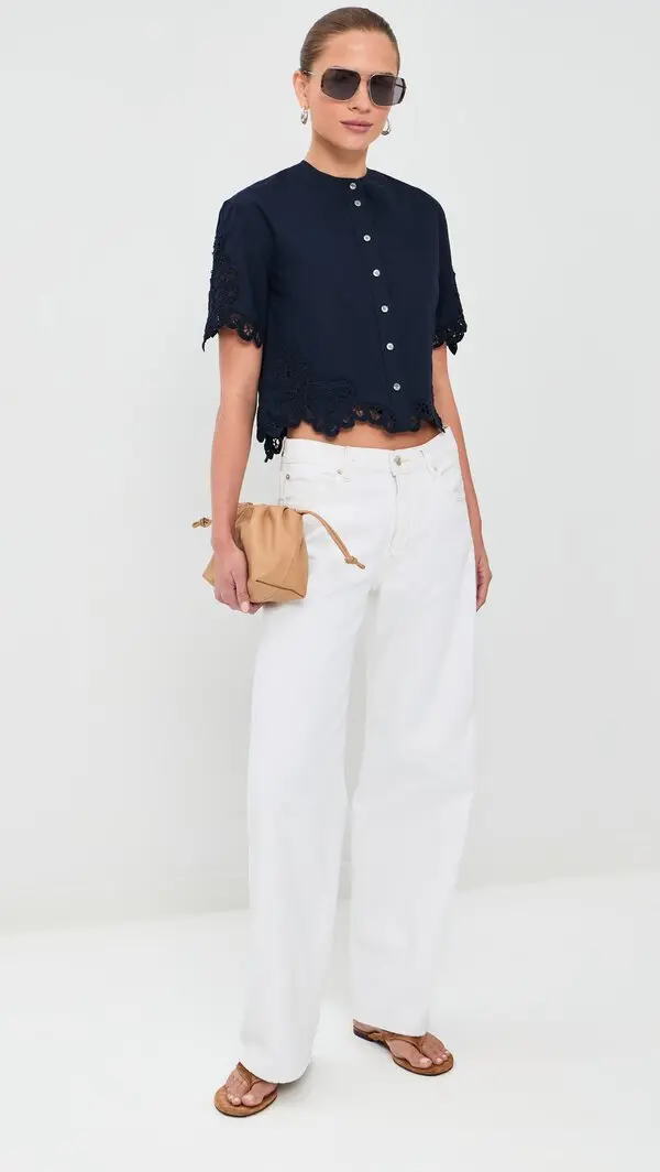Veronica Beard Aleck Embroidered Shirt - Navy