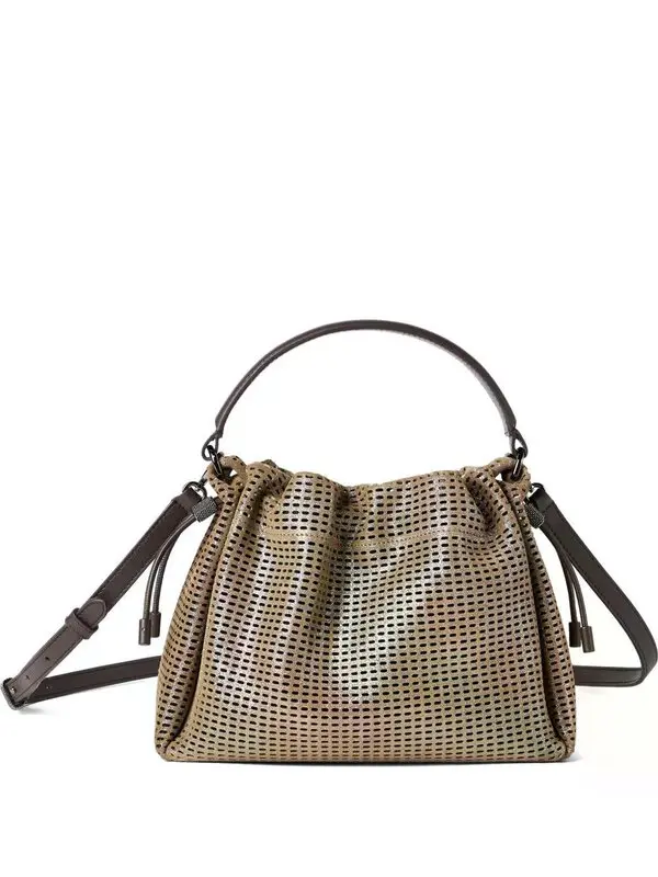 Brunello Cucinelli Small Leather Tote Bag With Monili Embellishment