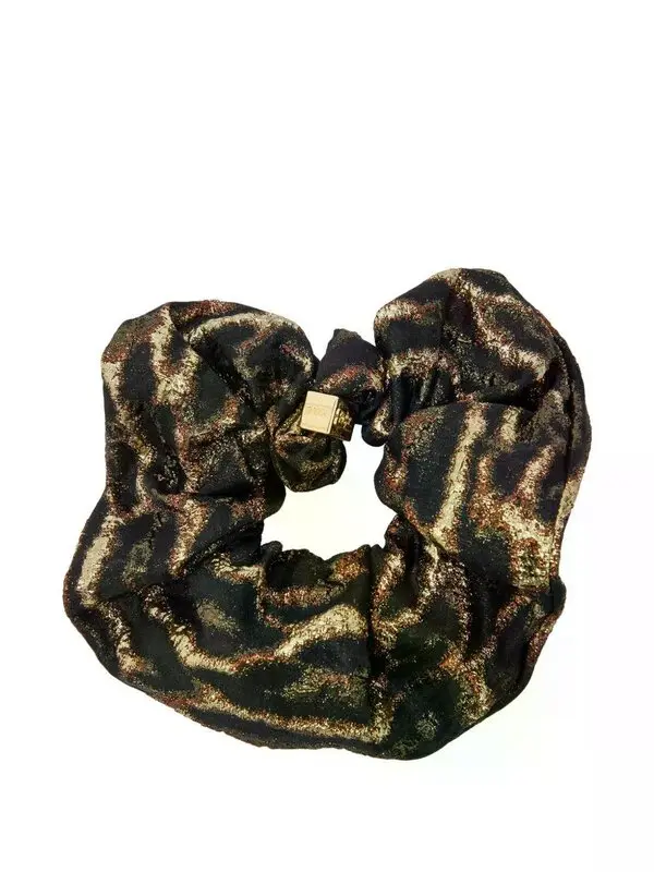 GANNI Metallic Printed Scrunchie With Logo Detail - Black