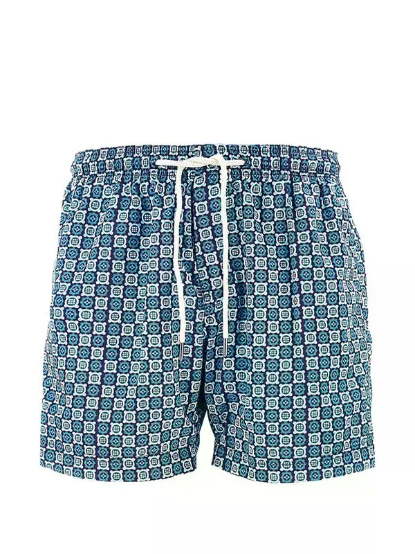PENINSULA SWIMWEAR Geometric-print Drawstring Swim Shorts - Blue