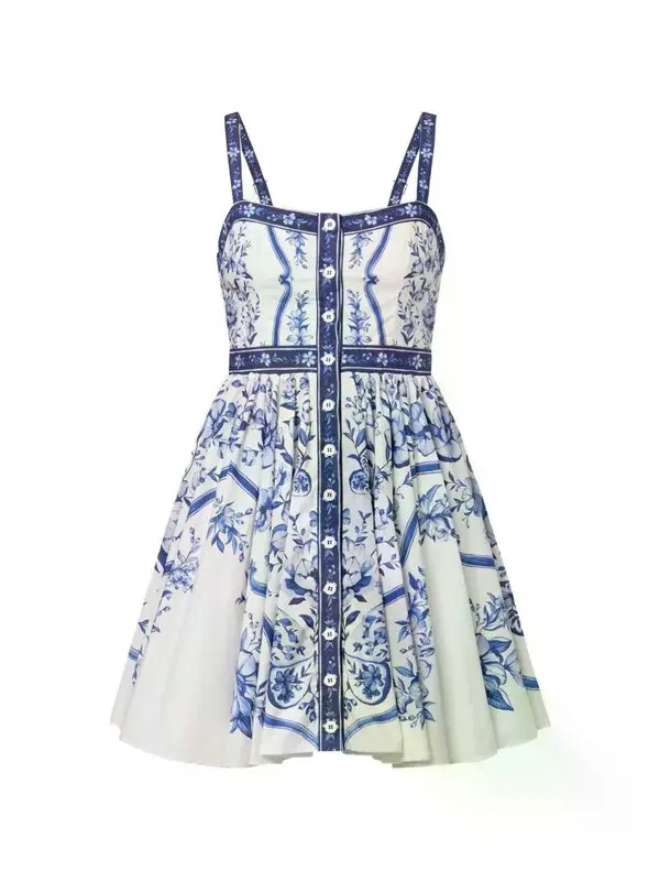 Farm Rio Porcelain Garden Mini Dress - White