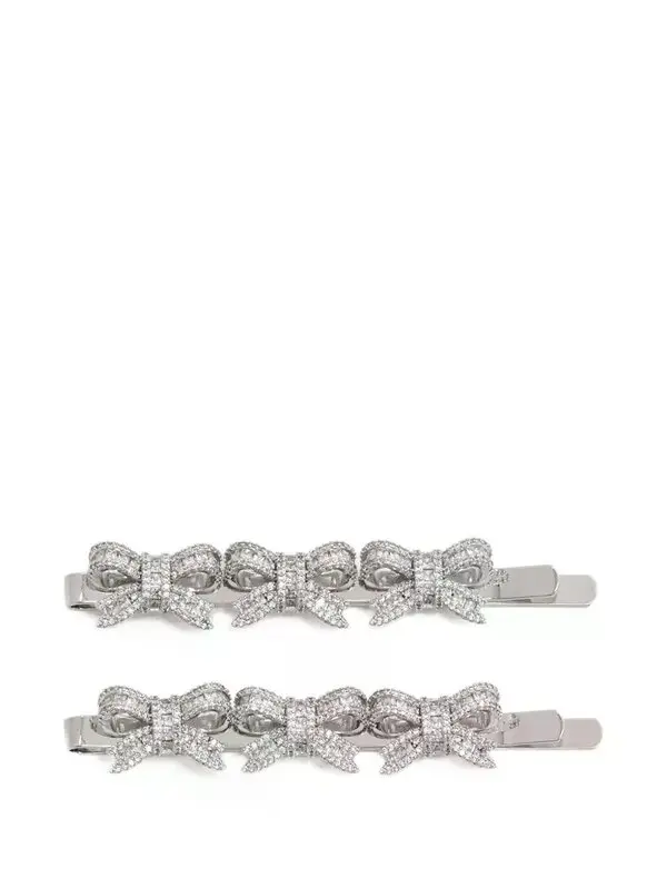 SELF-PORTRAIT Crystal-embellished Bow Hair Slides - Silver