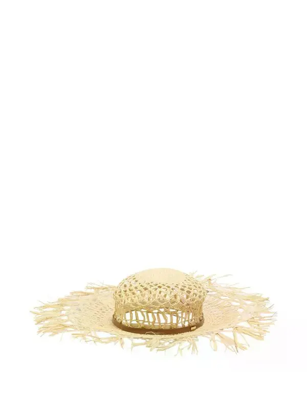 COCCINELLE Straw Hat With Frayed Brim - Neutrals