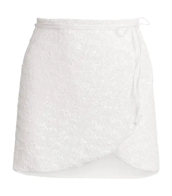 Oseree Sequinned Mini Wrap Skirt - Ivory