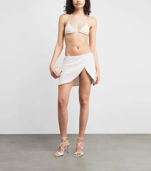 Oseree Sequinned Mini Wrap Skirt