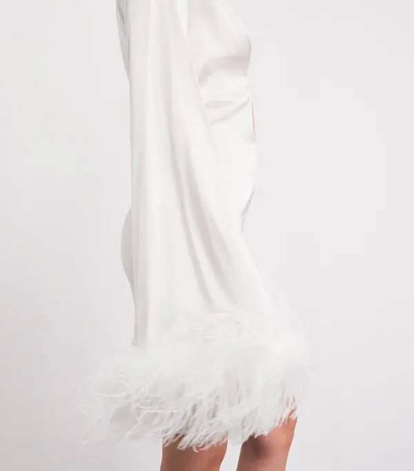 Oseree Feather-trim Kaftan Mini Dress