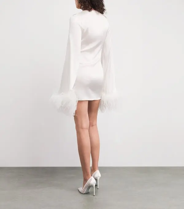 Oseree Feather-trim Kaftan Mini Dress
