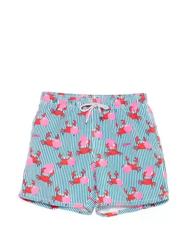 MC2 SAINT BARTH Striped Crab-print Swim Shorts - Blue