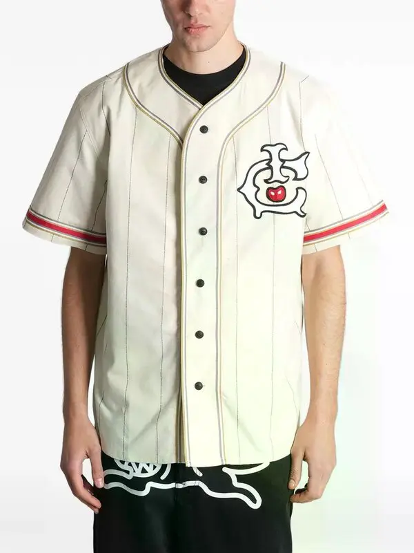 ICECREAM Pinstripe Logo-patch Jersey Shirt - Neutrals